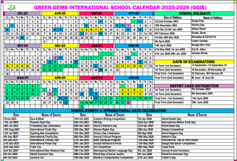 Academic Calendar - Green Gems International School